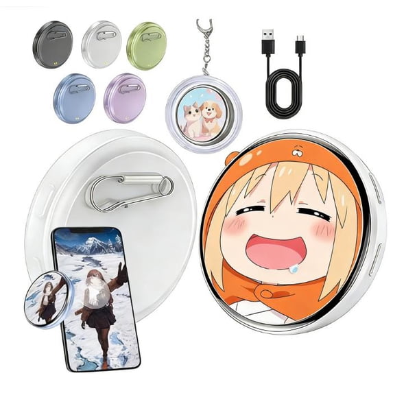 Digital Badge Pin 1.7" HD, 600mAh Bluetooth Photo Video GIF Display ...
