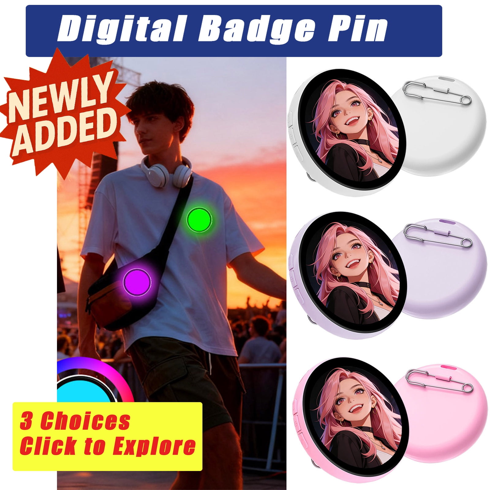Digital Badge Pin,2-inch High-Definition Digital Pin,Customizable Photo ...