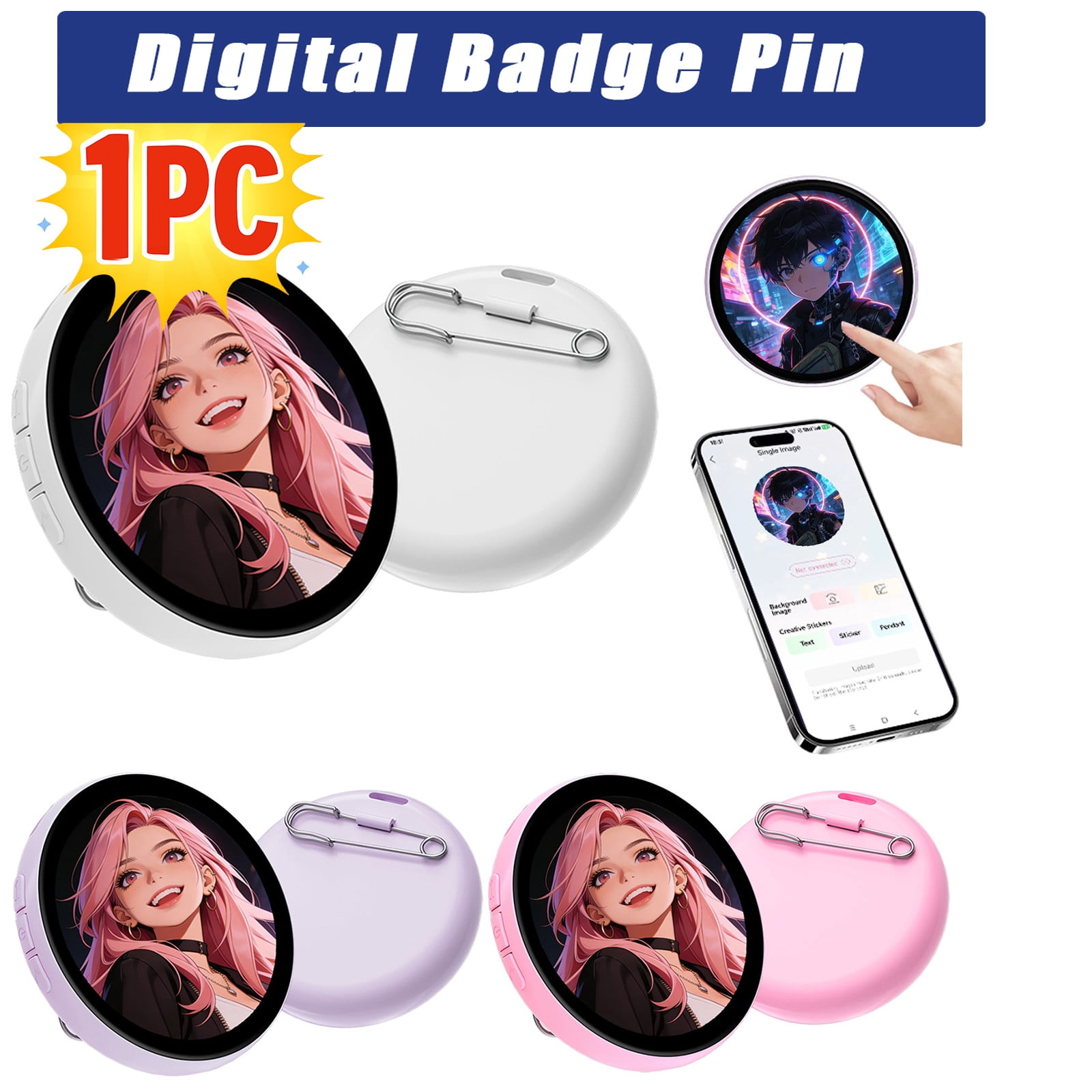 Digital Badge Pin,2-inch High-Definition Digital Pin,Customizable Photo ...
