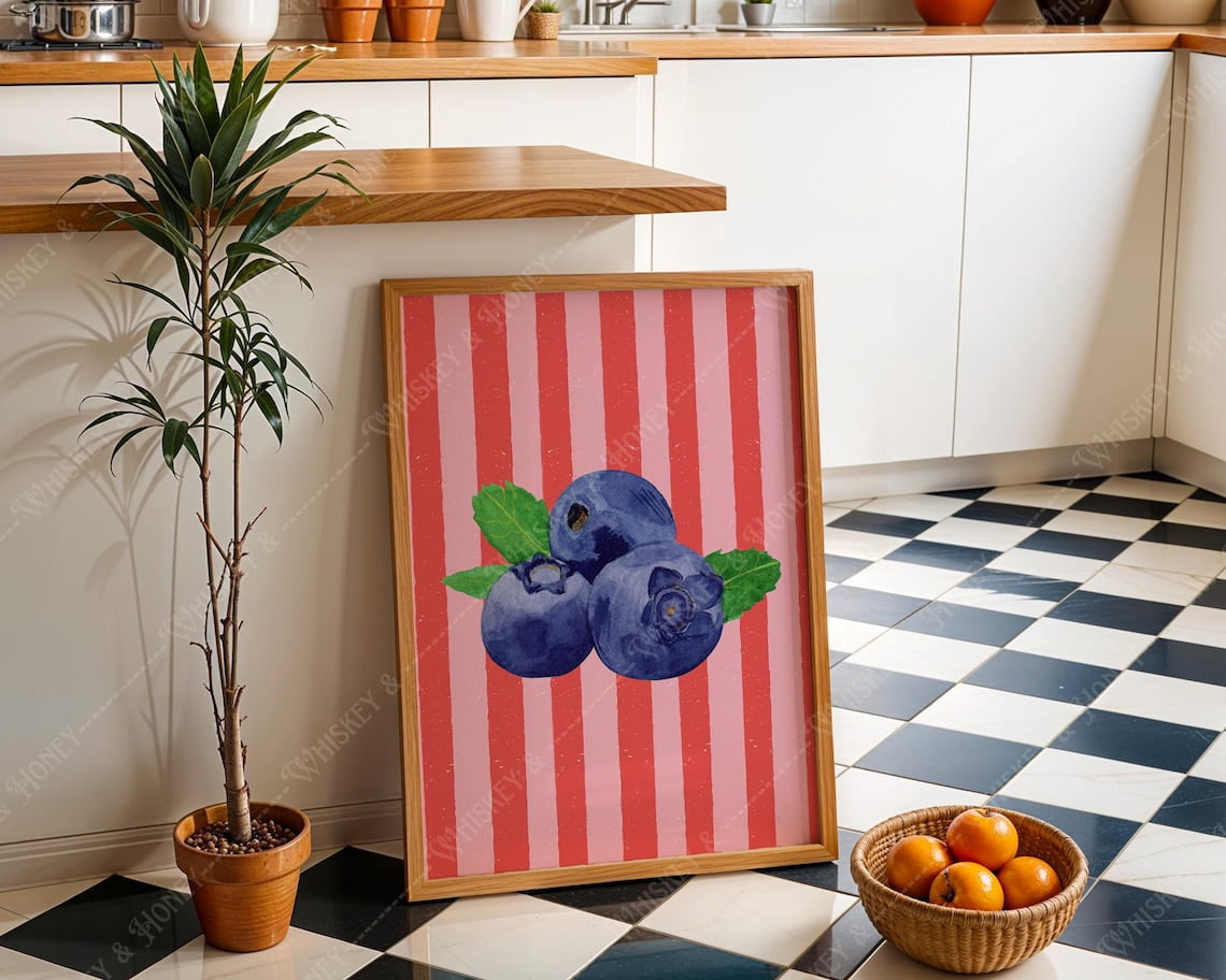 Digital, Blueberries Art Print, Kitchen Wall Art, Gallery Wall Ideas ...