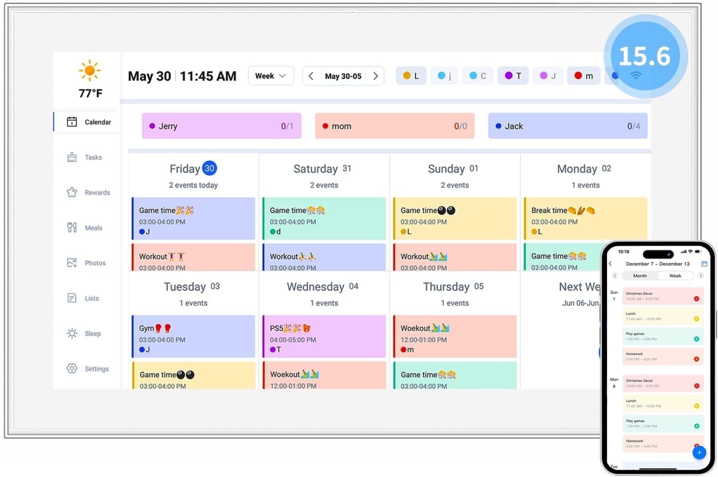 15.6 Inch Digital Calendar, Smart Digital Calendar Planner & Chore ...