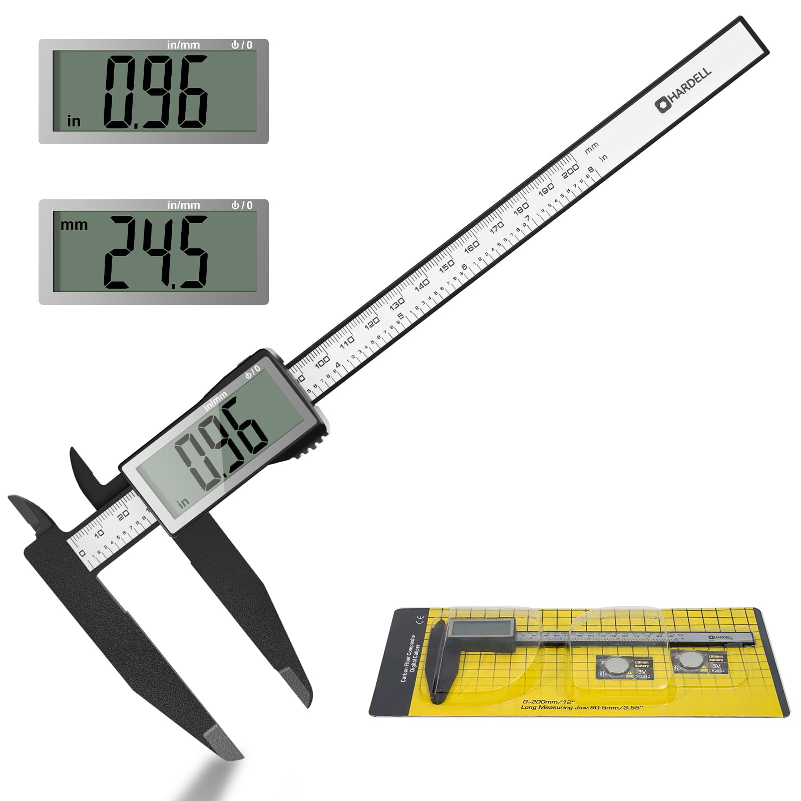 Digital Caliper, HARDELL Calipers 8" with LCD Screen, Long Jaws Digital ...