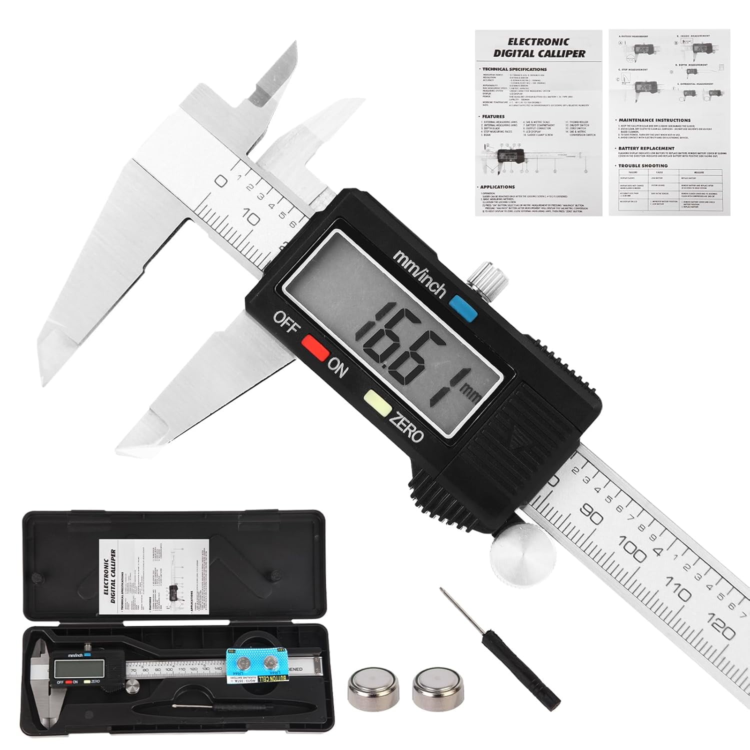 Digital Caliper Measuring Tool, Stnless Steel Vernier Digital ...
