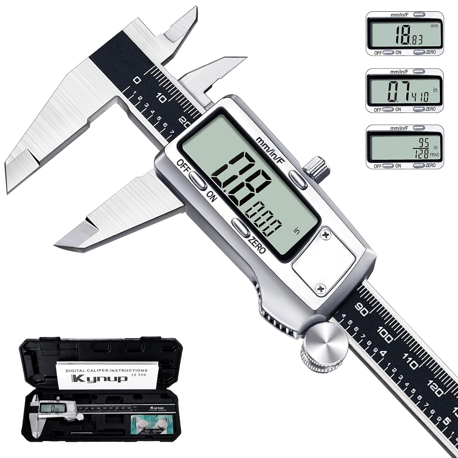 Digital Caliper, Stainless Steel, 6 Inch/150mm, Dual Scale Inch/Metric ...