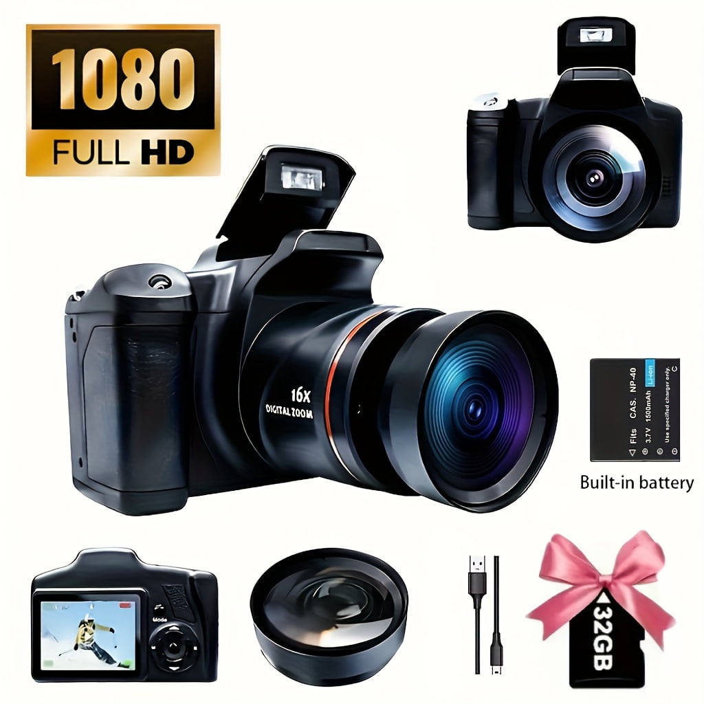 1080P Digital Vlog Camera with 2.4" LCD - 16x Zoom, 9.88mm Wide-Angle ...