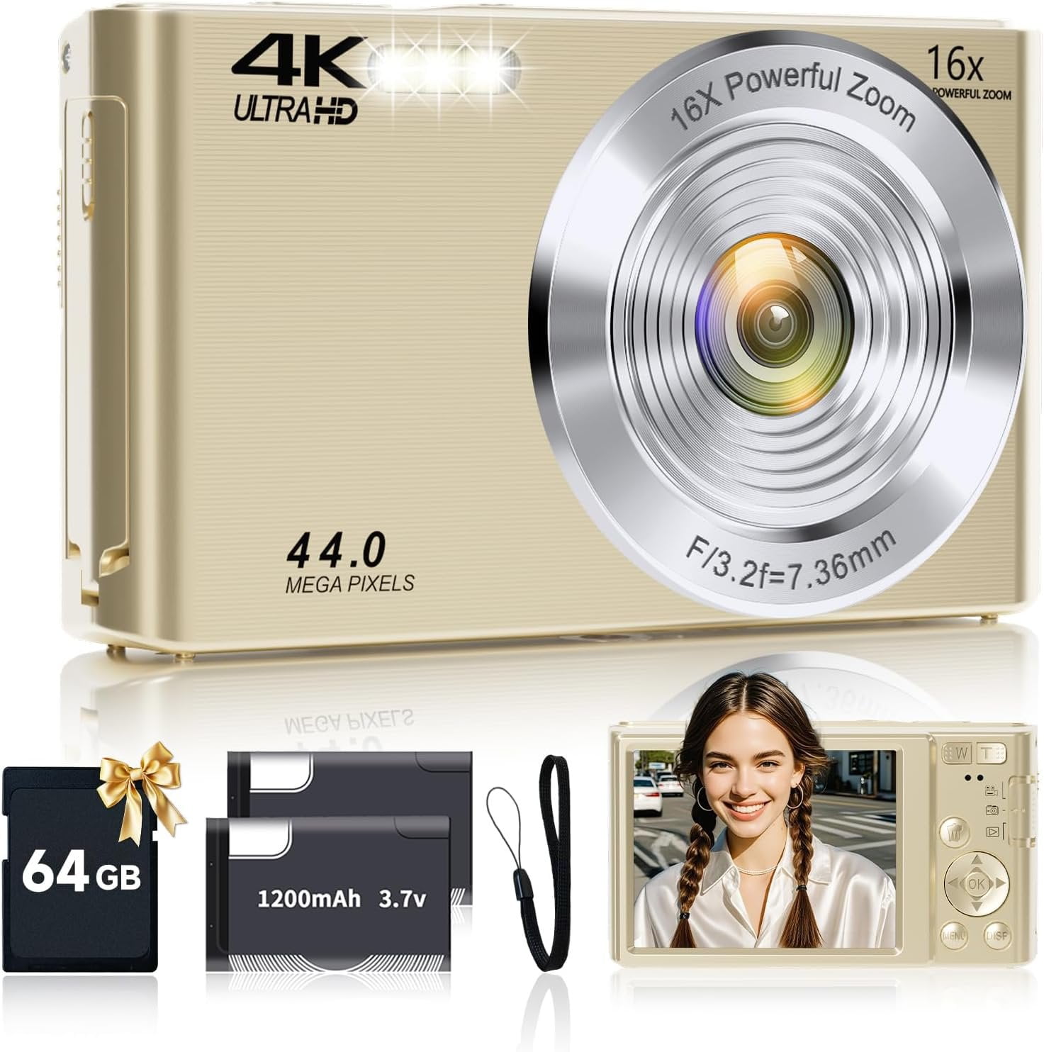 Digital Camera, 2026 FHD 4K Autofocus Digital Camera with 64GB SD Card ...