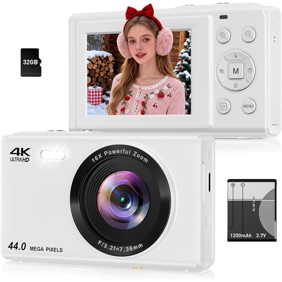 Digital Camera, 4K 44MP Autofocus Point and Shoot Camera with 16X Zoom ...
