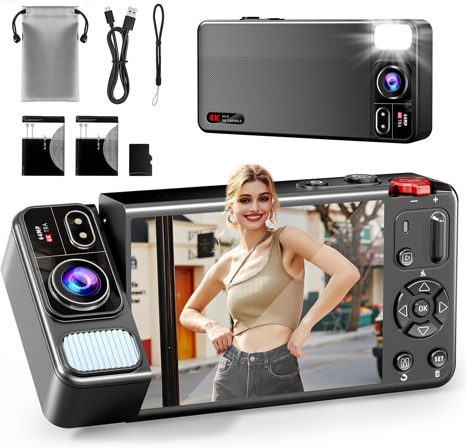 Digital Camera, 4K 64MP Cameras for Photography, 270°Flip Screen ...