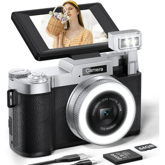 Digital Camera, 4K 64MP Cameras for Photography with 64GB Card, 18X ...