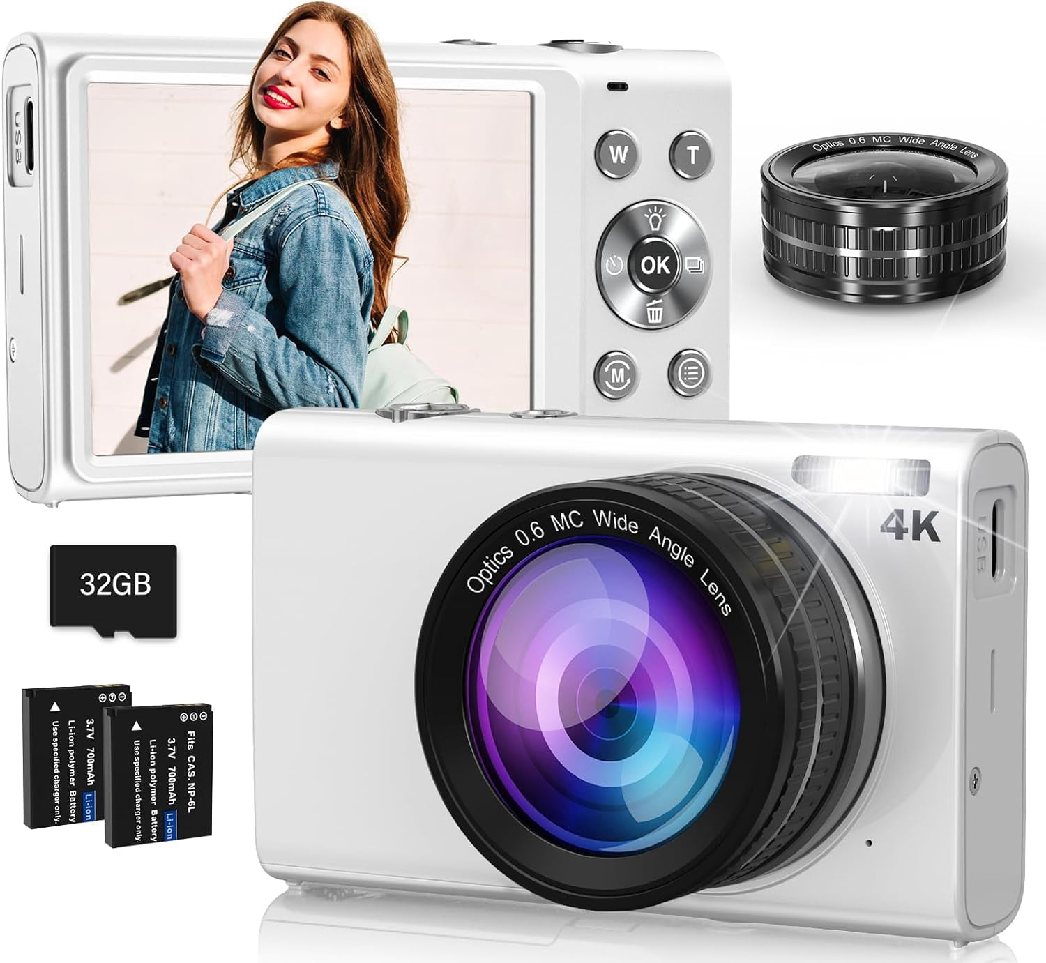 Digital Camera, 4K 64MP Digital Camera with Wide Angle Lens, Autofocus ...