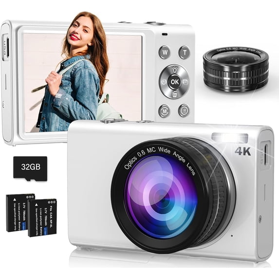 Digital Camera, 4K 64MP Digital Camera with Wide Angle Lens, Autofocus ...