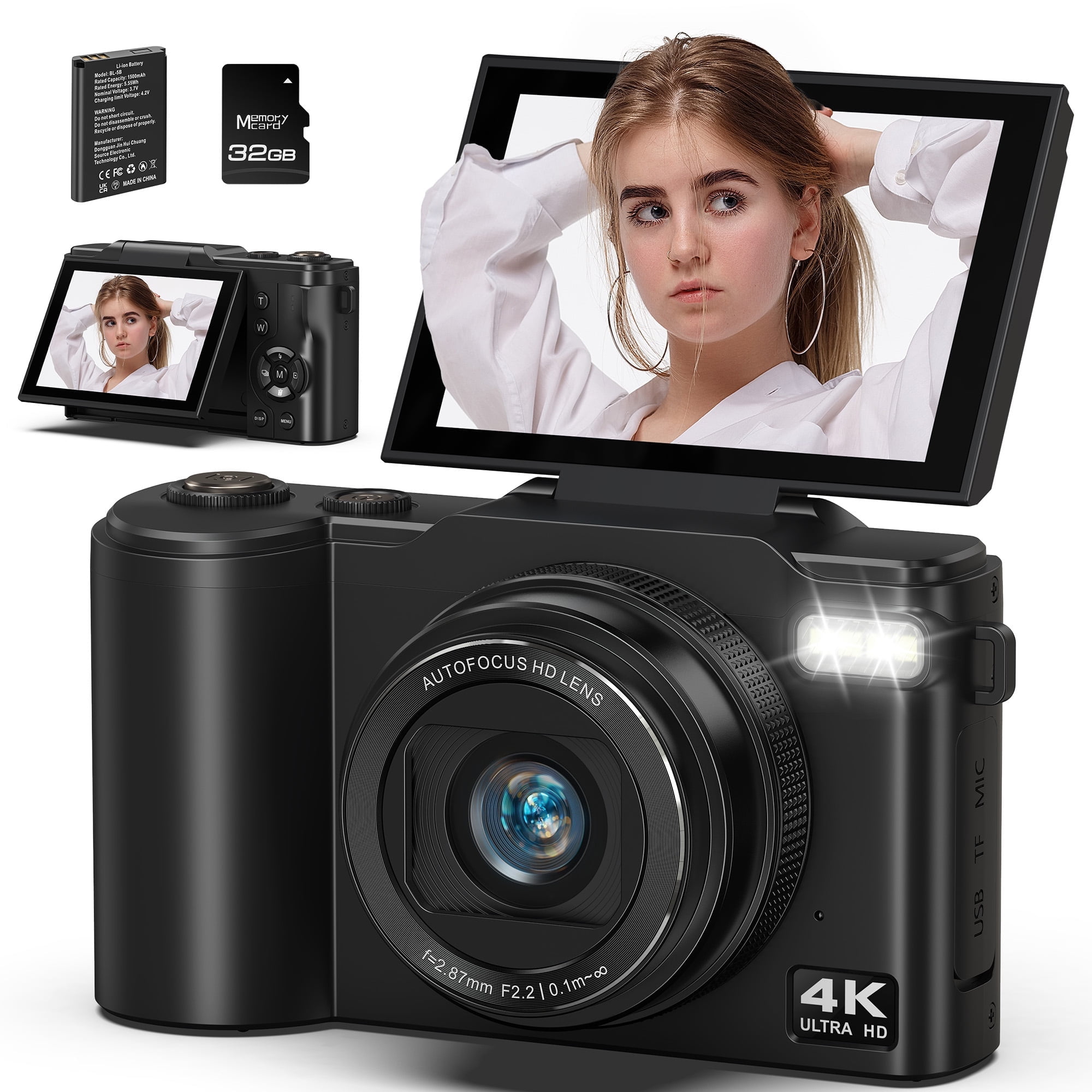 Digital Camera 4K 64MP Vlogging Camera for Photography, 18x Zoom ...