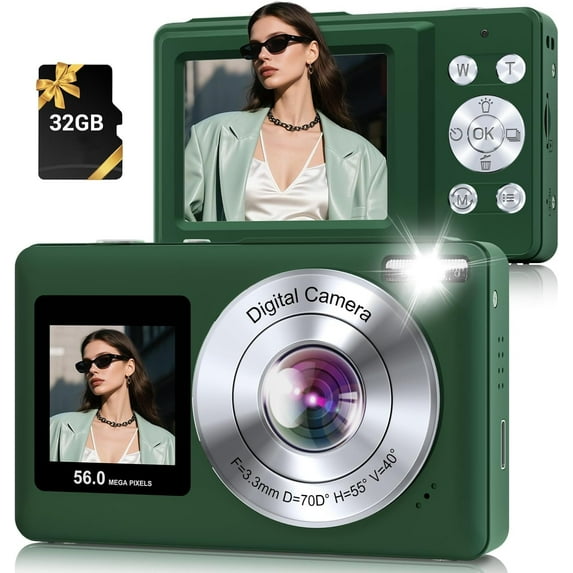 Digital Camera, 56MP 2.7K Dual-Screen Selfie Camera with 16X Zoom, 20 ...