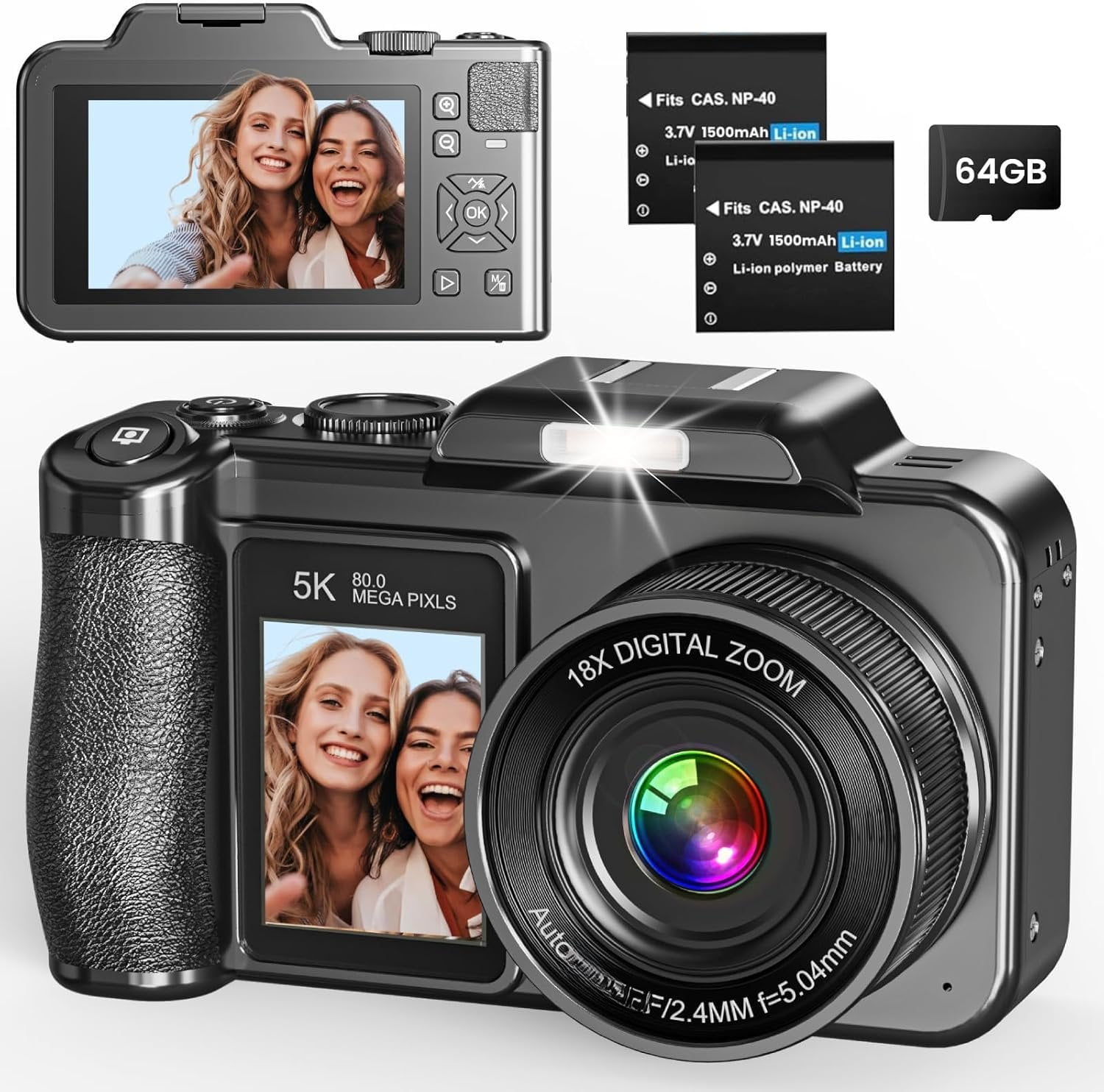 Digital Camera, 5K 80MP 3.5"+2" Dual Screen Cameras for Photography ...
