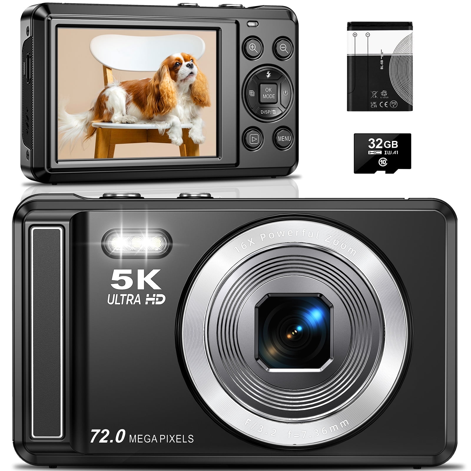 Digital Camera 5K UHD 72MP Autofocus Compact Camera Vlogging Camera ...