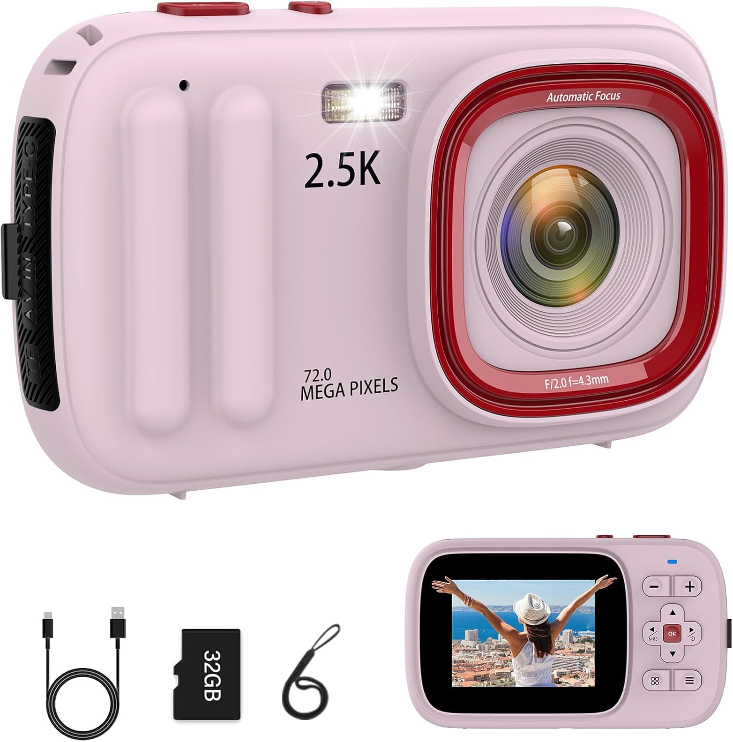 Digital Camera 72MP 2.5K Compact Point and Shoot Camera, 16X Zoom Auto ...