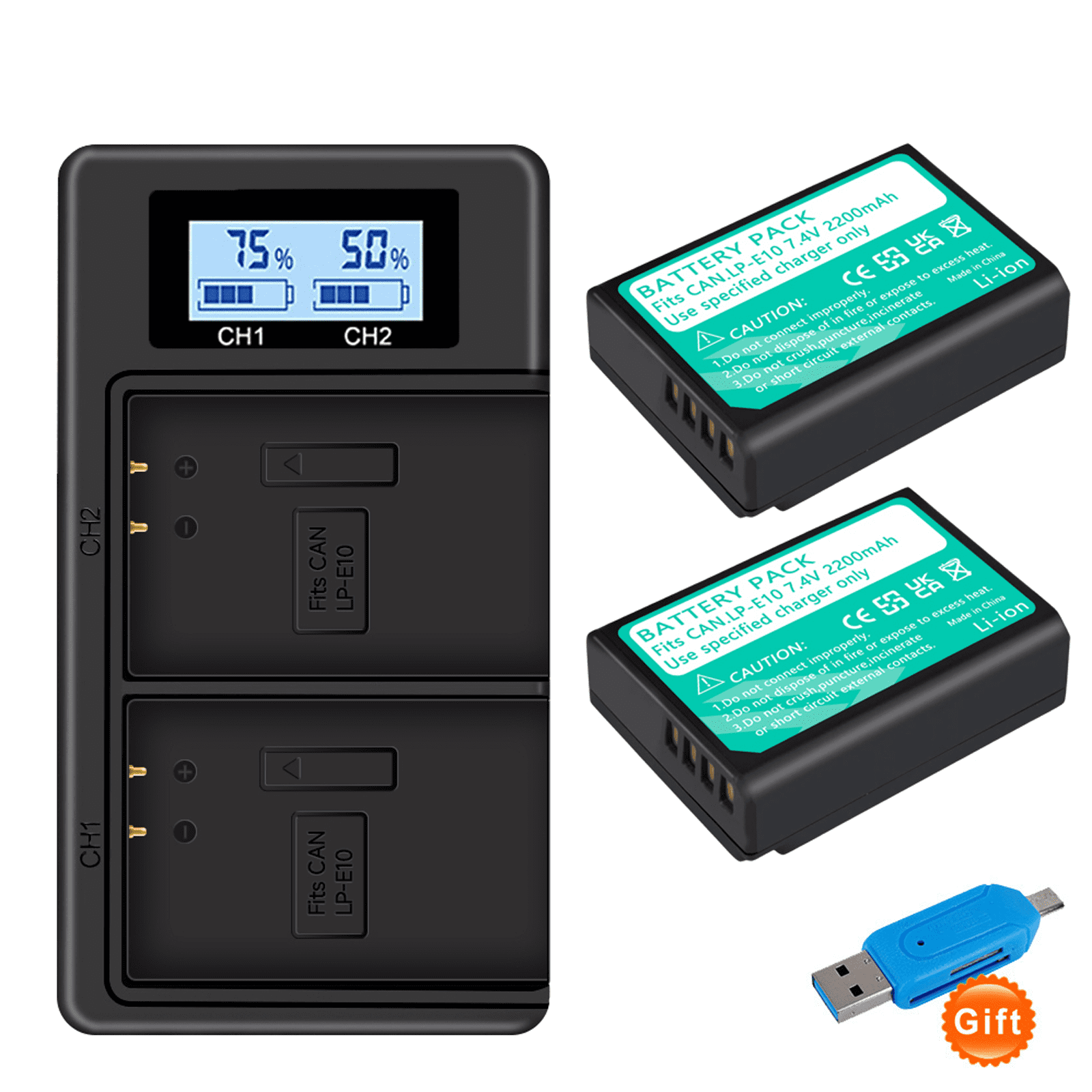 Digital Camera Battery Charger 2 Pack of LP-E10 Multifunctional USB LCD ...