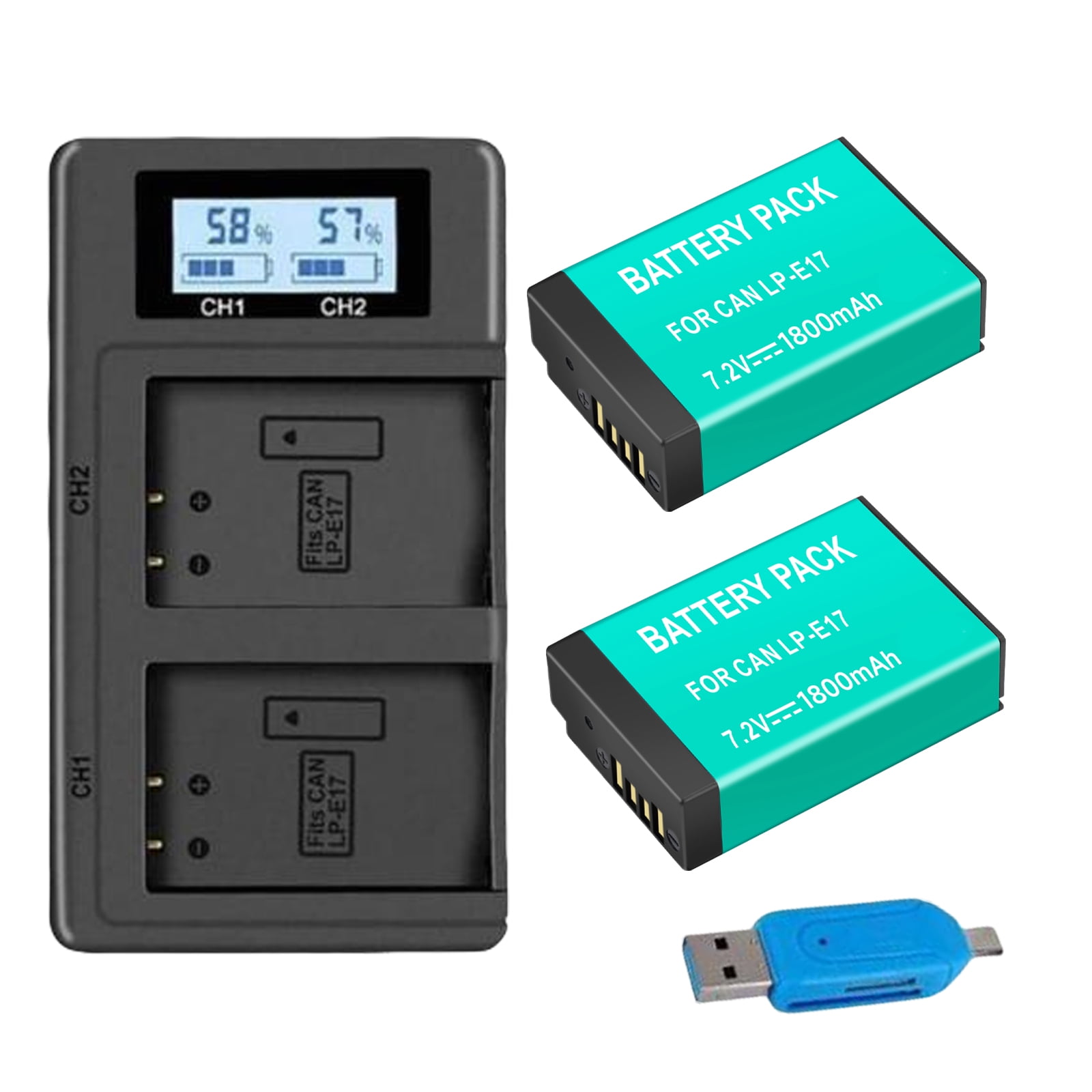 Digital Camera Battery Charger 2-Pack LP-E17 1800mAh Batteries with LCD Dual Charger for Canon ...