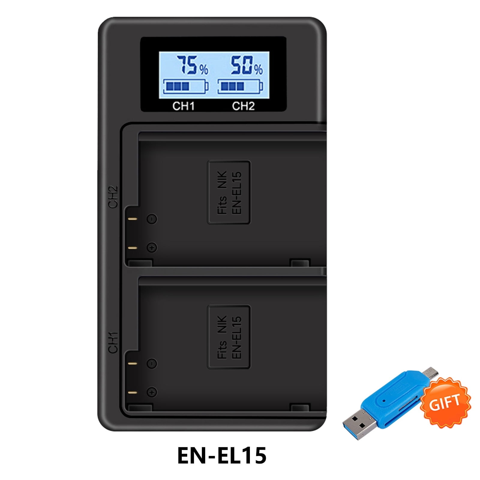 Digital Camera Battery Charger EL15A EN-EL15 LCD Dual USB Charger for Nikon D7000 D600 D610 ...