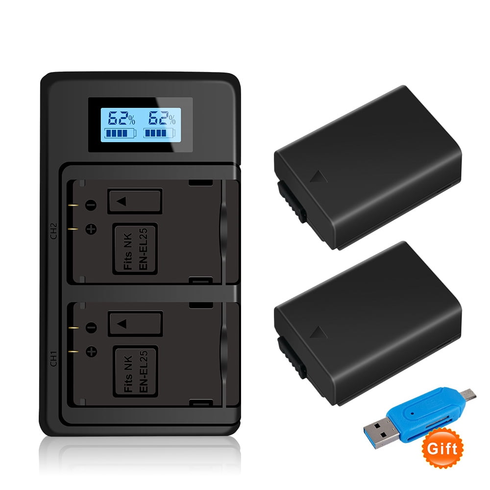 Digital Camera Battery Charger EN-EL25 Batteries 2 Pack with LCD USB ...