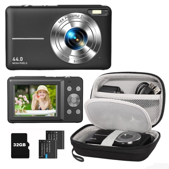 Digital Camera Bundle,1080P 44MP Camera + Protective Case, 32GB SD Card ...
