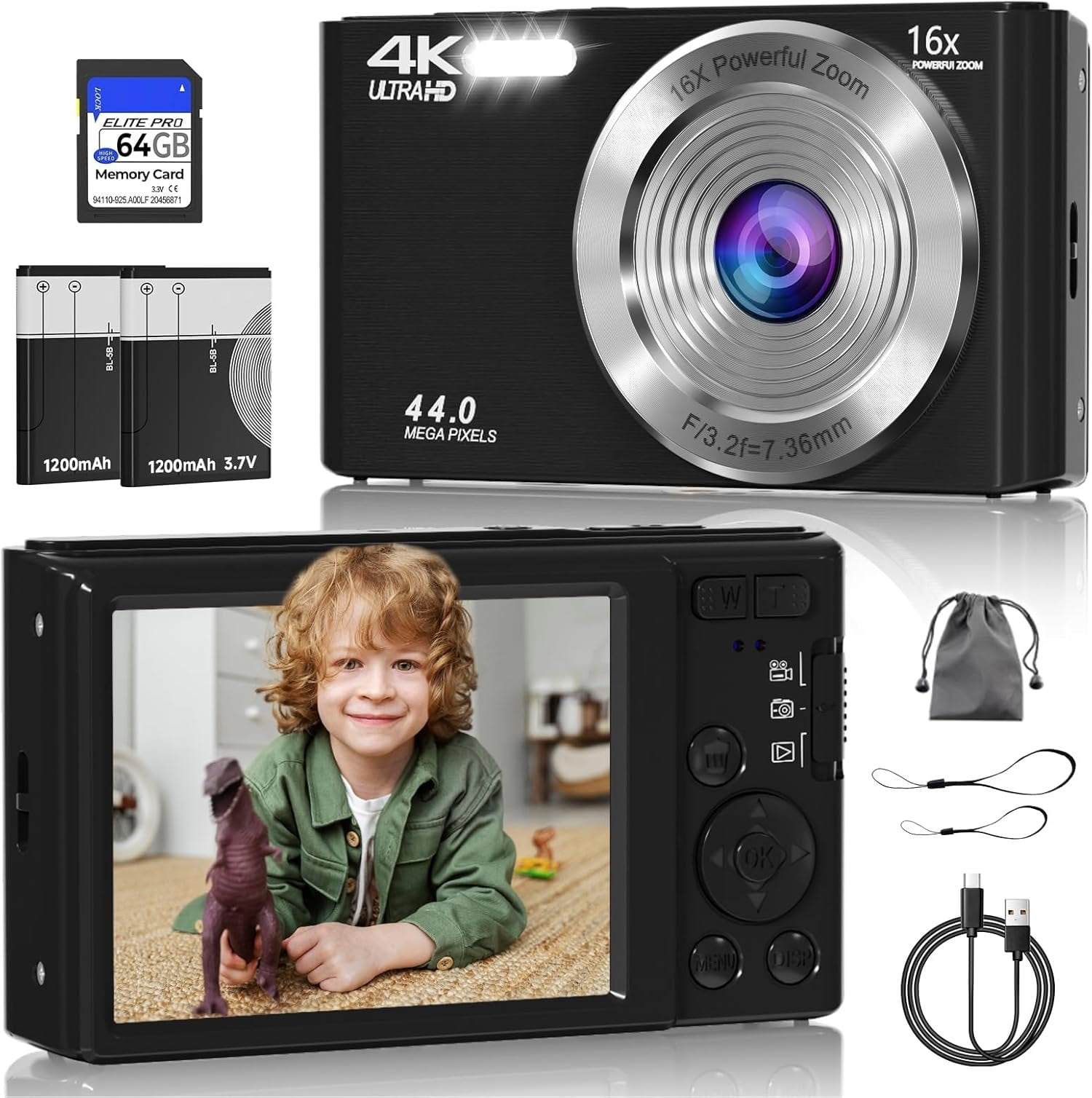 Digital Camera, FHD 4K 44MP Digital Camera, 16X Digital Zoom, Digital ...