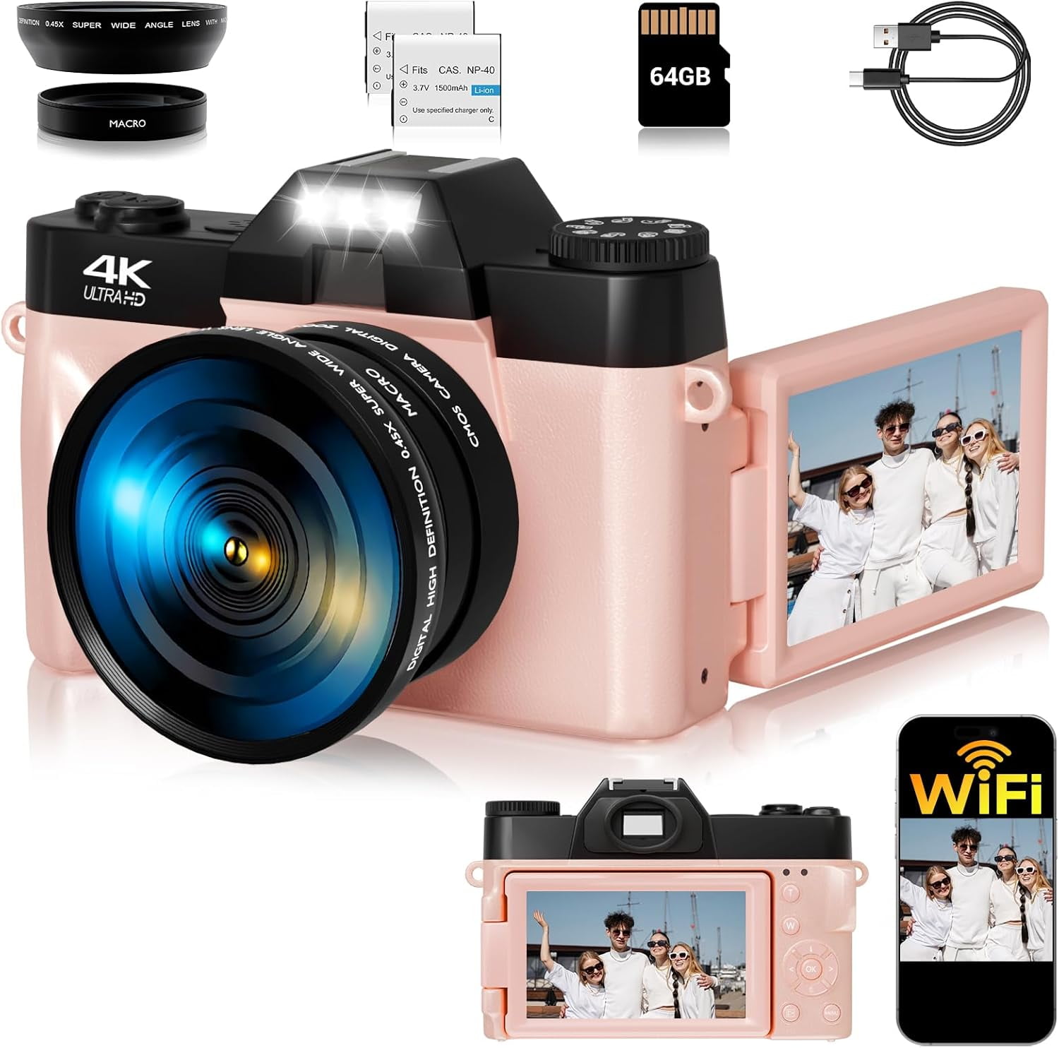 Digital Camera, FHD 75MP 4K WiFi Vlogging Video Camera for YouTube with ...
