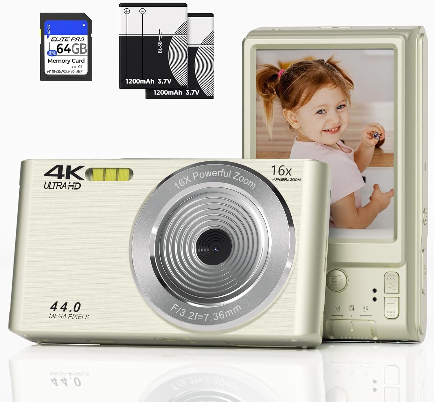 Digital Camera Fhd 4K 44Mp With 64Gb Sd Card 16X Digital Zoom Compact ...