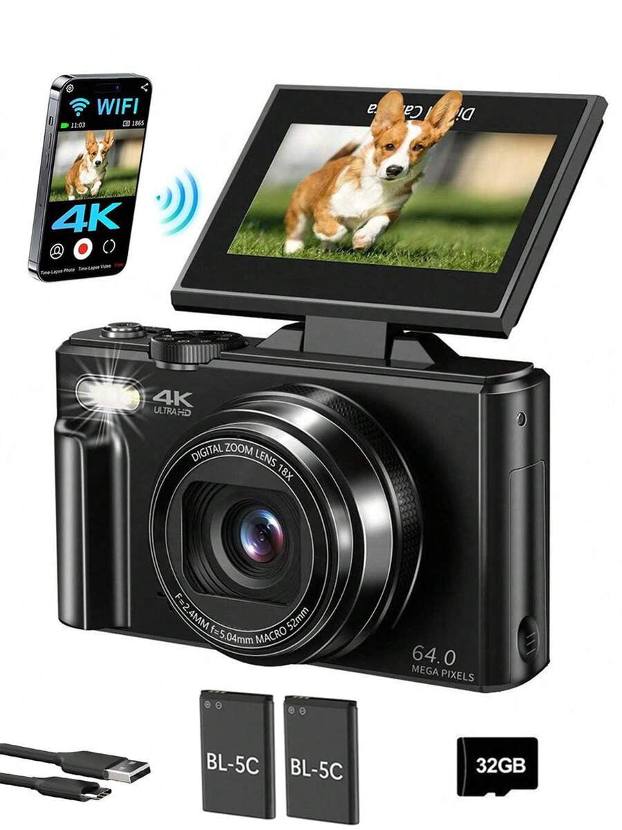 Digital Camera For Photography, 4K Vlogging Camera 3" 180° Flip Screen ...