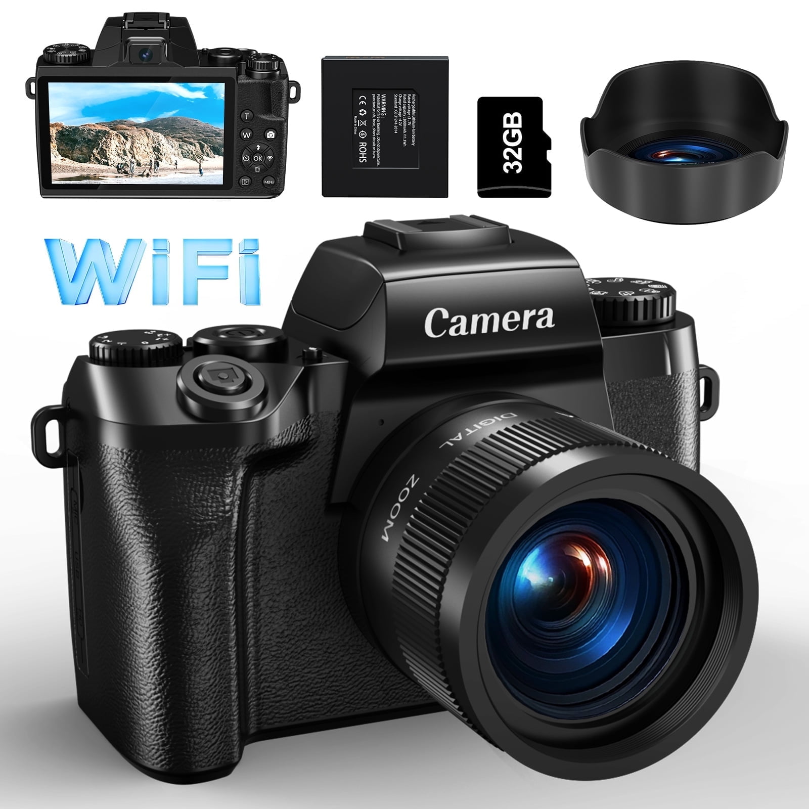 Saneen Digital Camera for Photography 4k 64MP WiFi 4.0'' Ultra HD ...