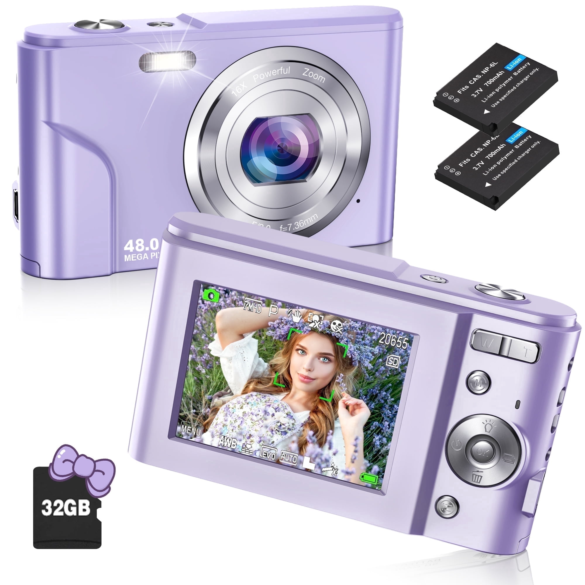 Digital Camera Rechargeable w/ 32GB TF Card, 1080P Video 48MP Fun Retro ...