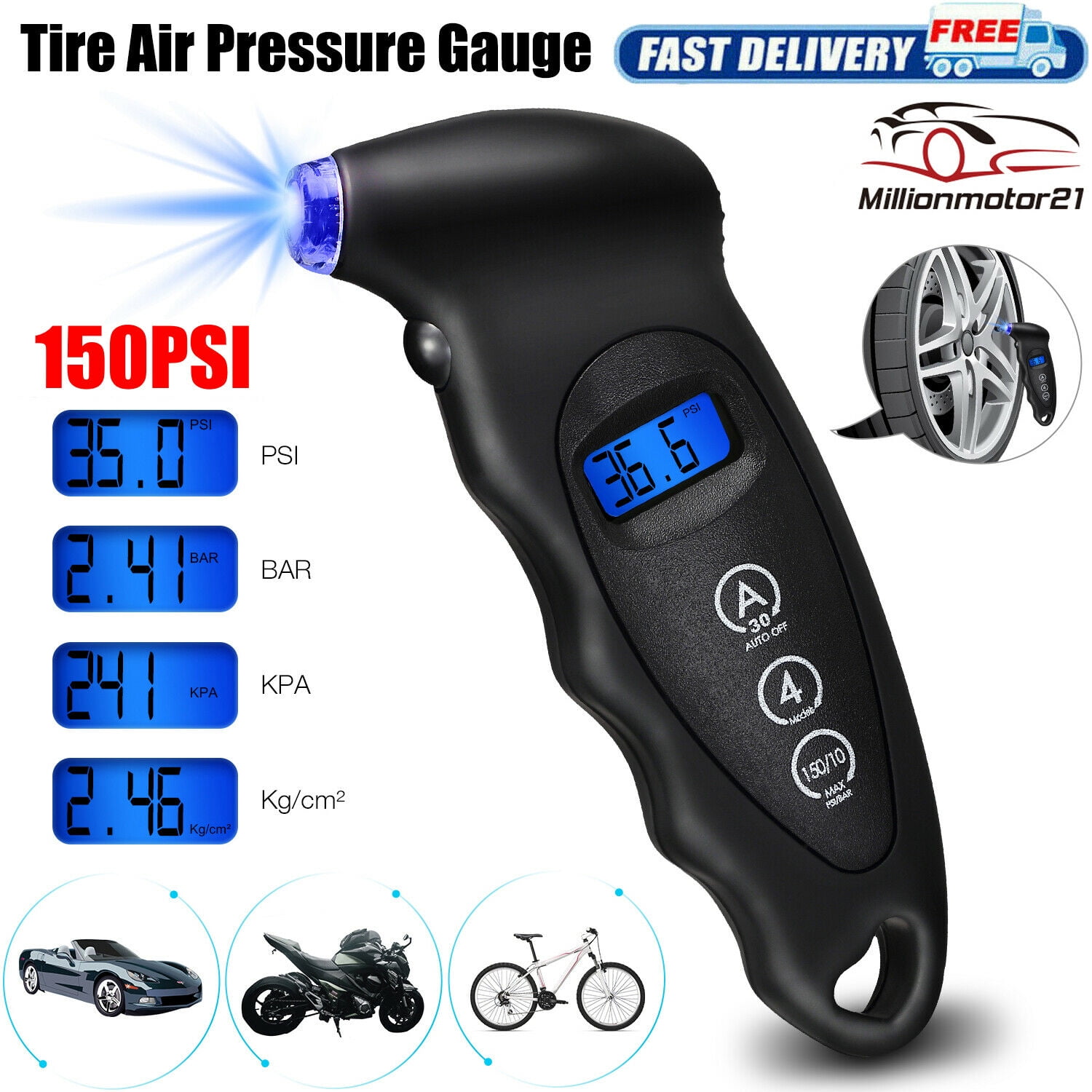 Digital Car Tire Tyre Air Pressure Gauge Meter LCD Display Manometer ...