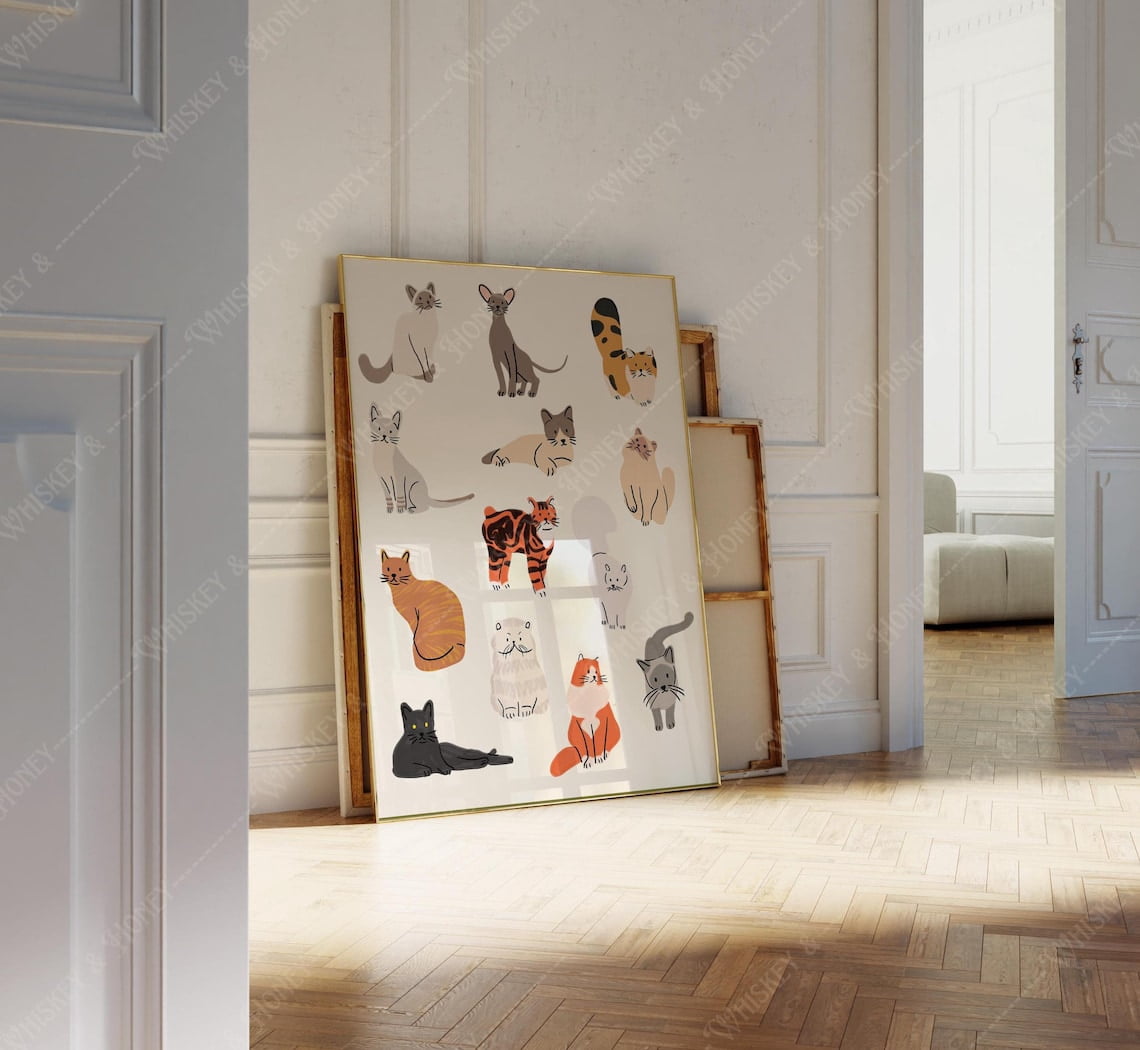 Digital, Cats Wall Art, Cat Poster, Trendy Wall Art, Cat Lover Gift ...