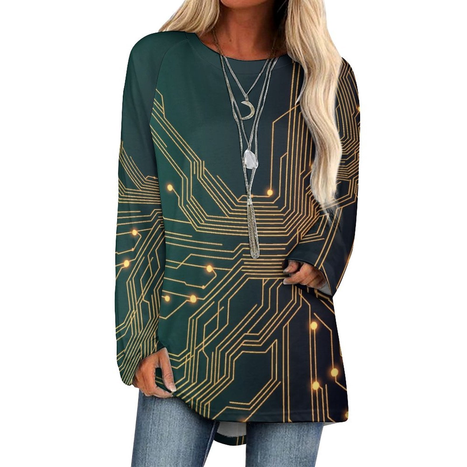 Digital Circuit Board Design 3D Print Women Long Sleeve T Shirt ...
