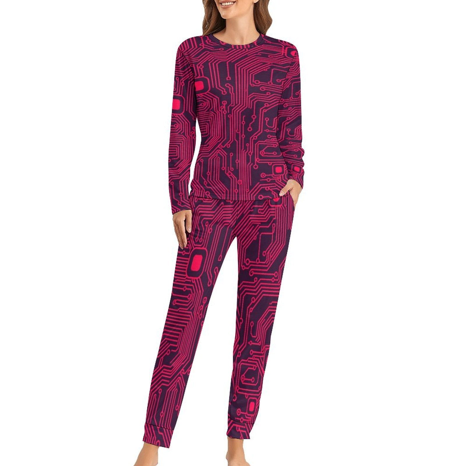 Digital Circuit Board Design Pajamas 2 Pieces Pajama Sets Woman Long ...