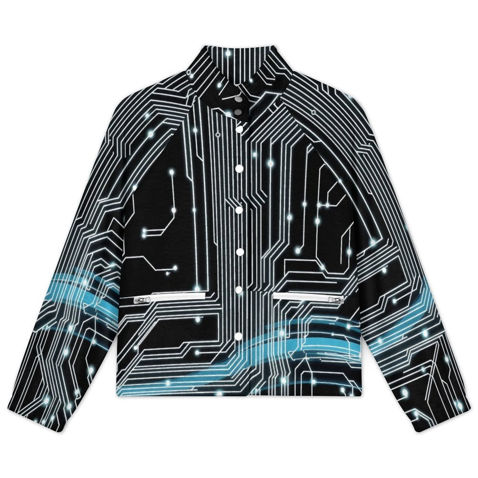 Digital Circuit Board Design Warm Women's Plush Jacket Stand Collar ...