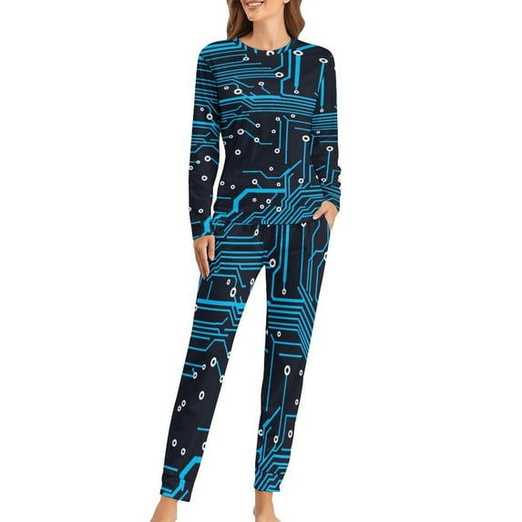Digital Circuit Board Pattern Pajamas Woman Nightwear Long Sleeve Two ...