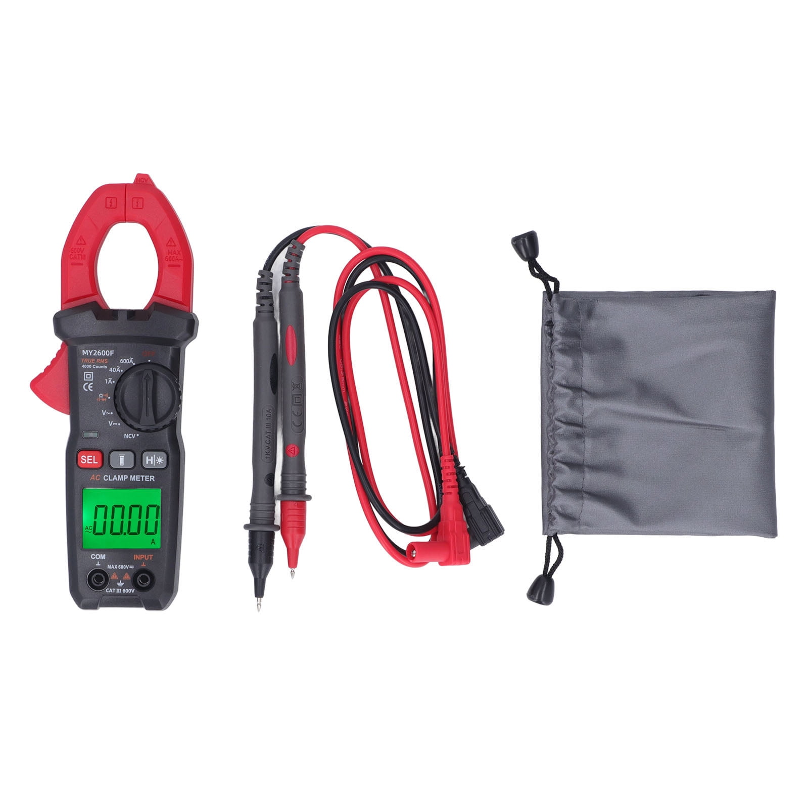 Digital Clamp Meter 4000 Counts LCD Backlit Display Auto Ranging Clamp ...