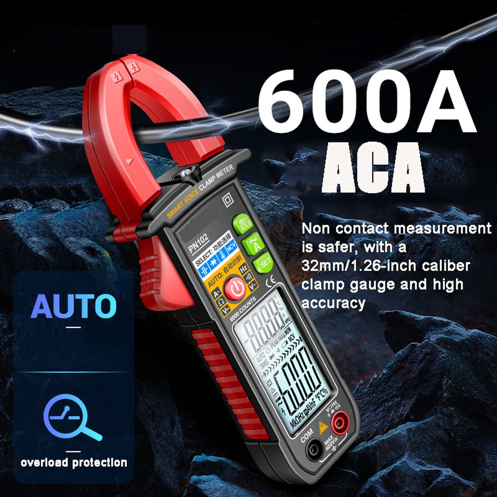 Digital Clamp Meter - 6000 Count Auto-Ranging Multimeter with AC/DC ...