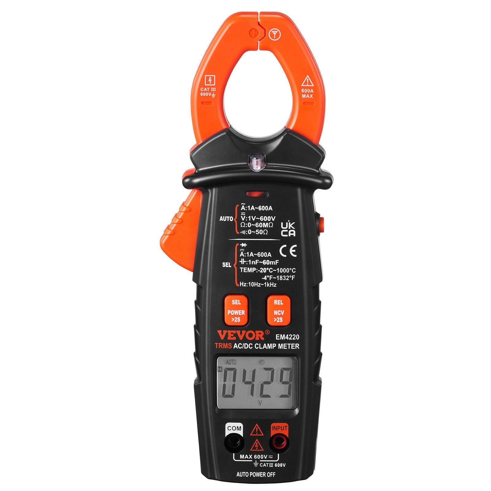 Digital Clamp Meter T-RMS, 6000 Counts, 600A Clamp Multimeter Tester ...