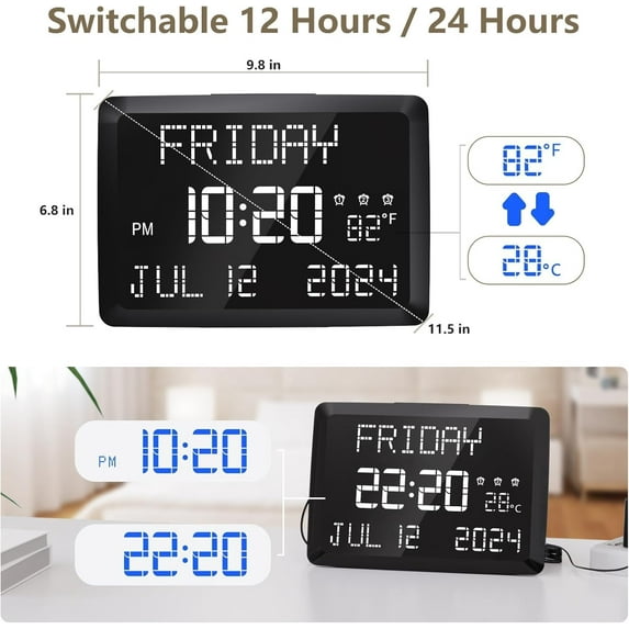 MY Digital Clock, 11.5" Large Display Calendar Clock with Day and Date ...