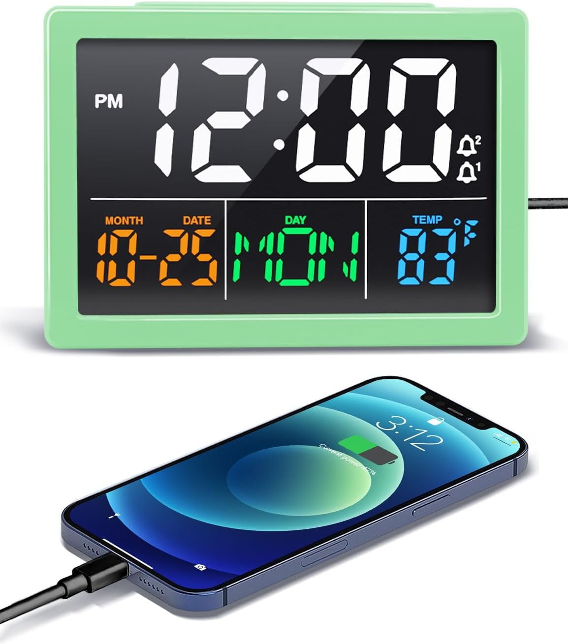 Digital Clock, with 5.5" Large Time Display, Adjustable Volume, 6 Level ...