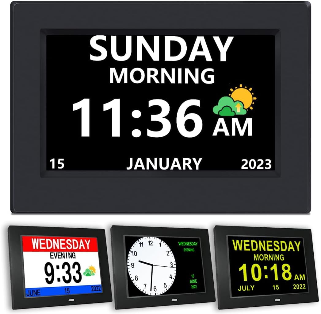 Digital Clock with Date and Day of Week for Elderly-12 Alarms ...