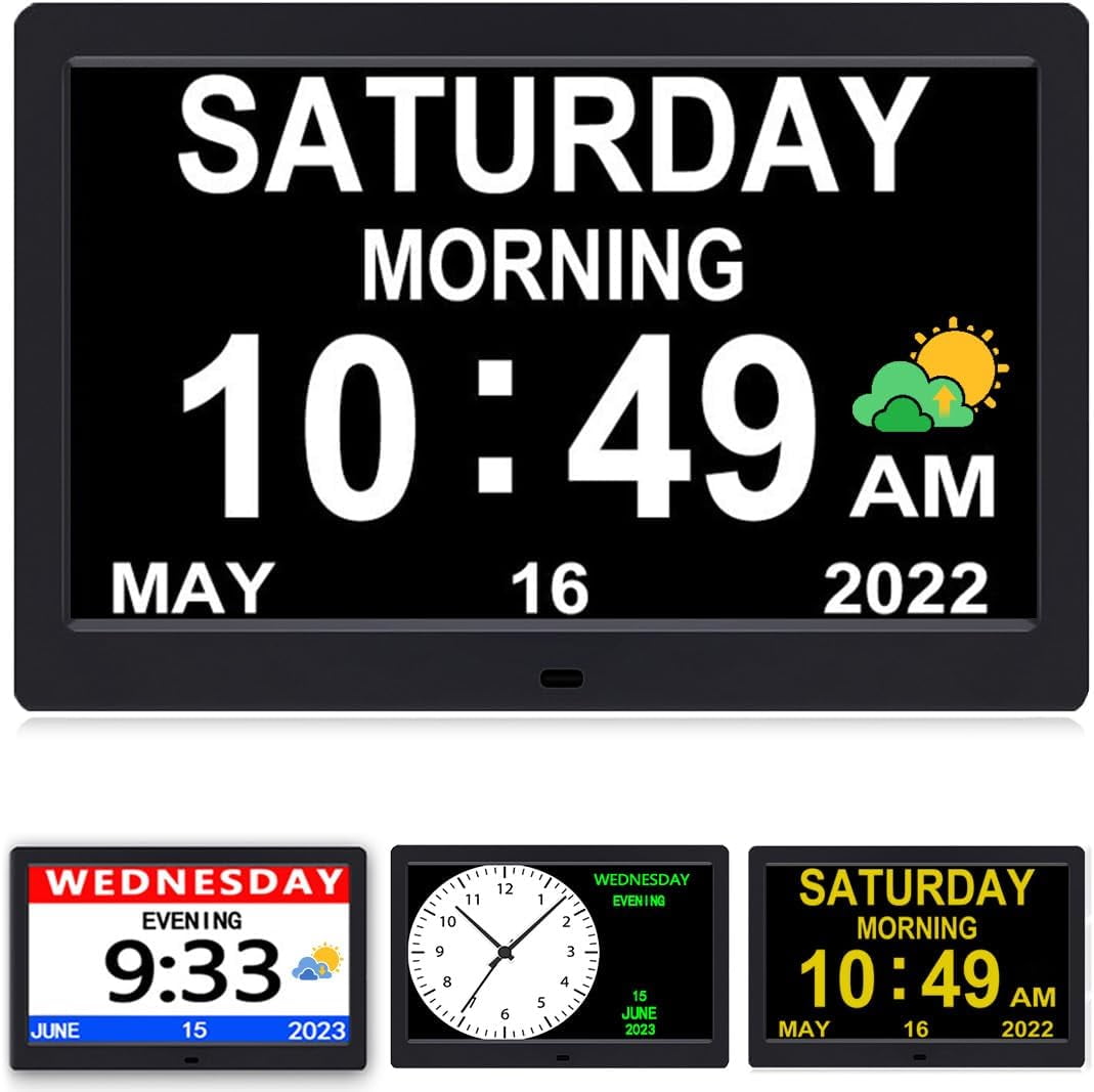 Digital Clock with Date and Day of Week for Elderly-12 Alarms ...