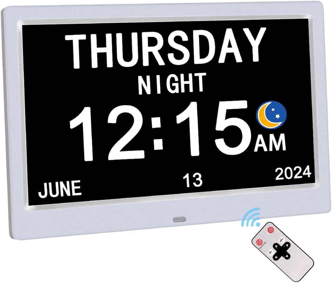 Digital Clock with Date and Day of Week for Elderly-12 Alarms ...