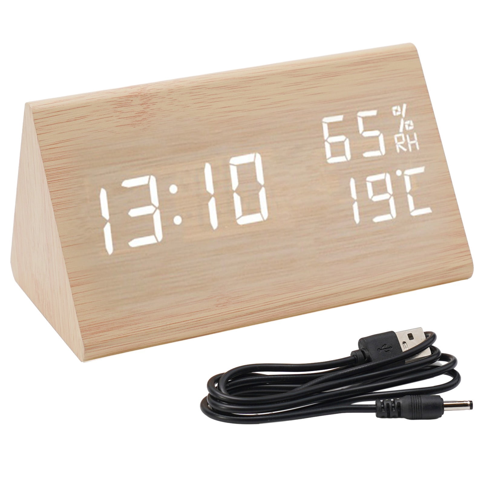 Digital Clock LED Temperature Display 12 24 Hour Format Beige Wooden ...