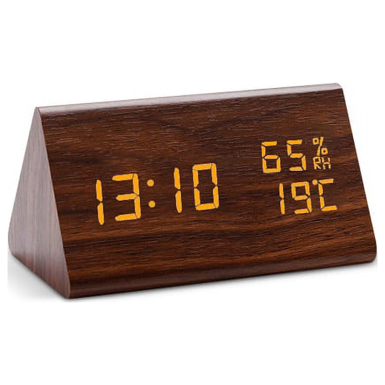 Digital Clock LED Wooden Alarm Clock Table Sound Control Electronic ...