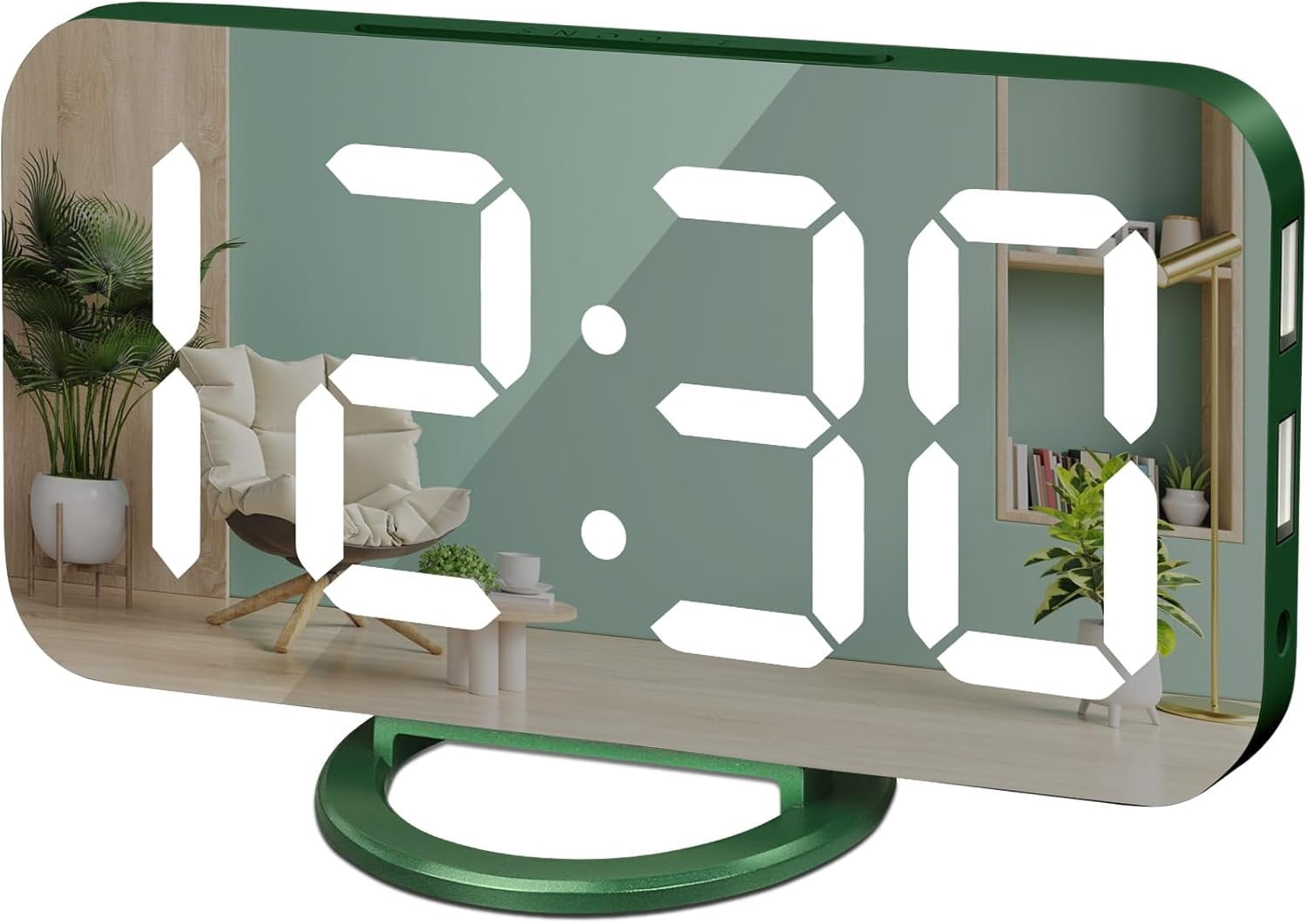 Digital Clock, Large Mirrored LED Display, with USB Charger, Snooze ...