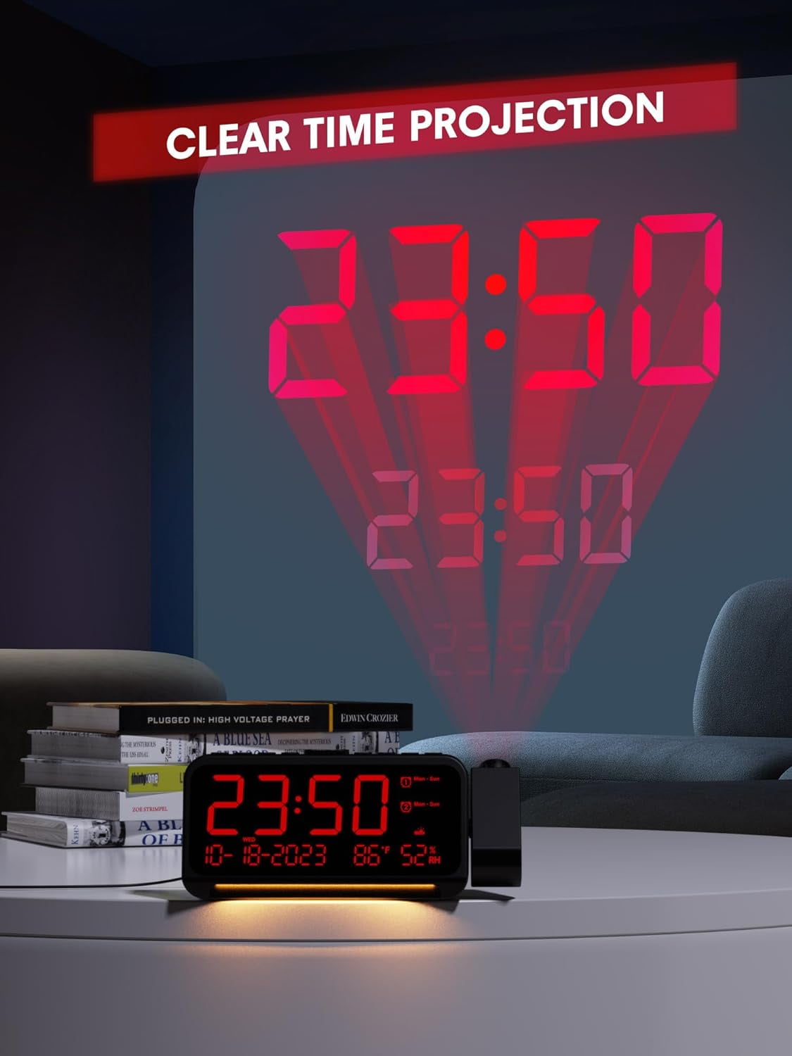 Digital Clock Projector with Ceiling Projection, Dual Alarms, USB ...