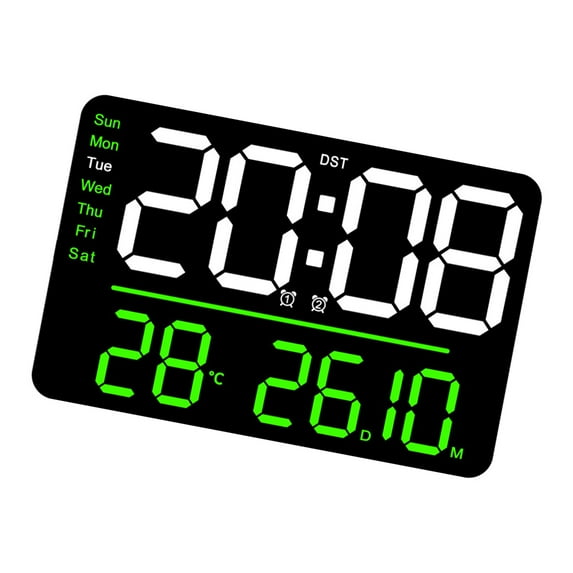 Digital Clocks Wall Clock Date/Week/Temperature Display 2 Alarm Clocks ...
